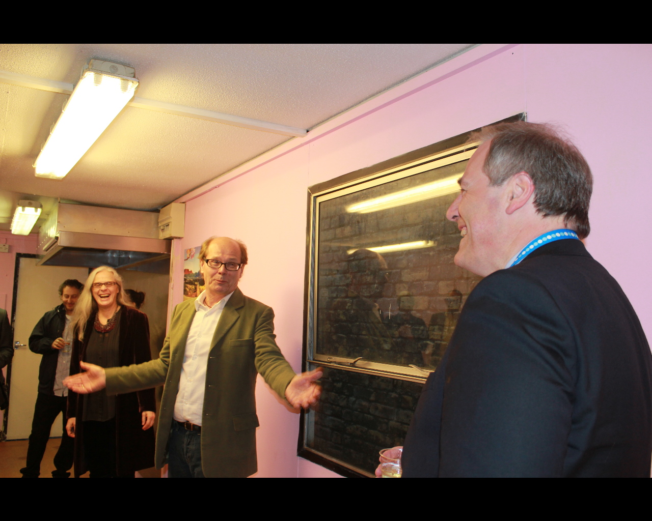 Peter Mackeonis welcoming Lord Bates to the Shoreditch Art Wall